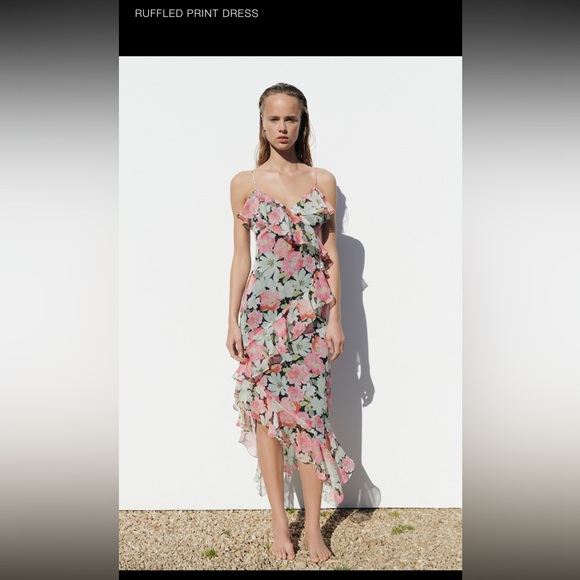 Zara | Dresses | Zara Ruffled Floral Print Dress | Poshmark